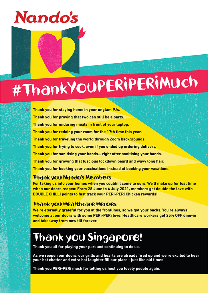 Nando’s Says ‘Thank You PERi-PERi Much’ to Singapore With a Heartfelt ...